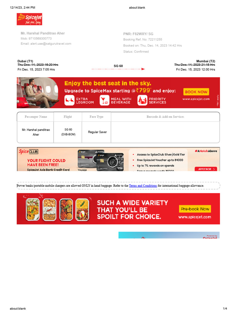 Spice Jet 15 Dec 2023 | PDF