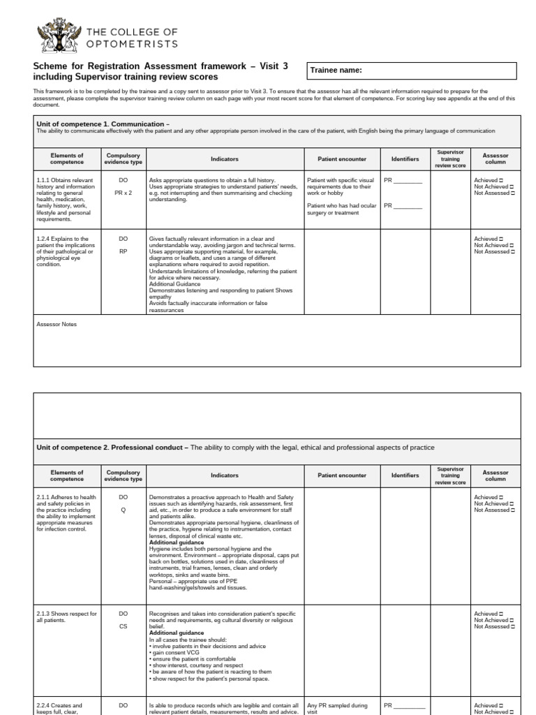 Assessment Framework - Visit Three From 1 July | PDF