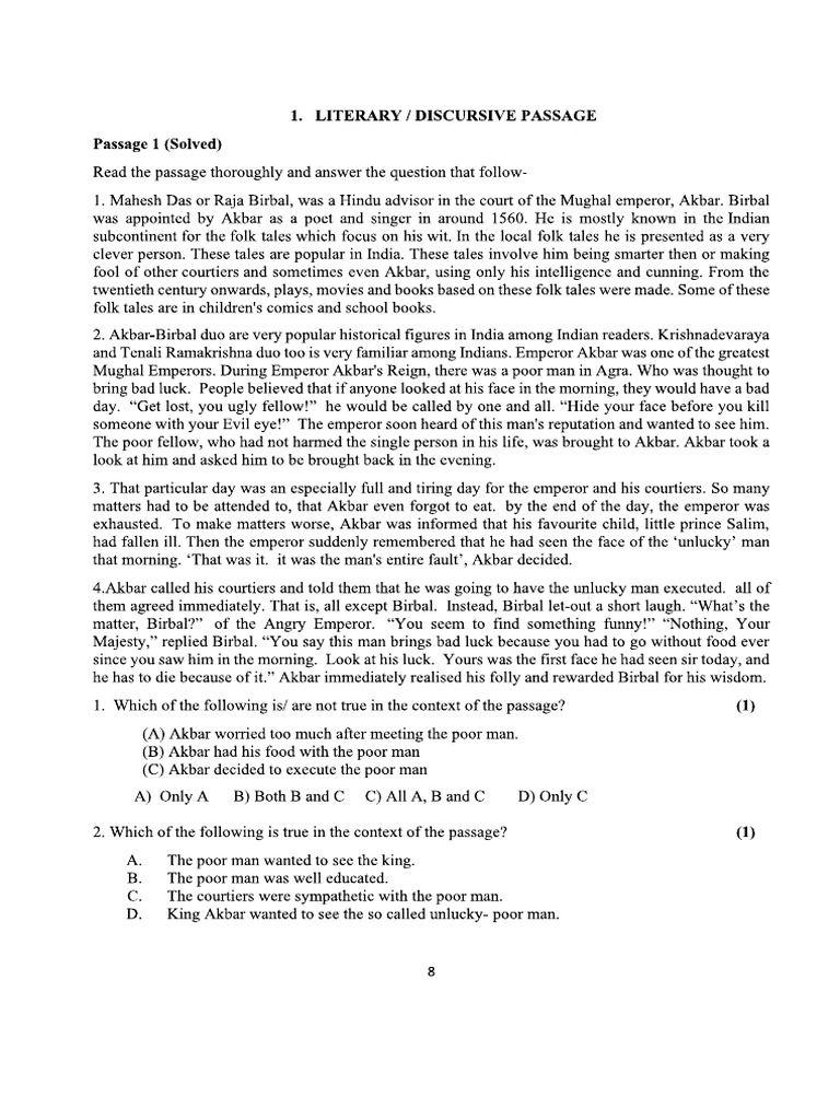 Unseen Passage and Grammar | PDF