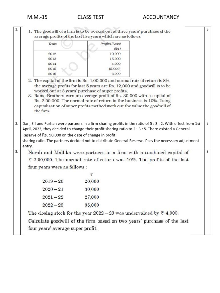 Accounts Test Class 12 | PDF
