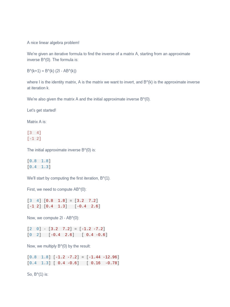 Iterative Matrix Inversion Guide | PDF | Matrix Theory | Teaching Methods & Materials