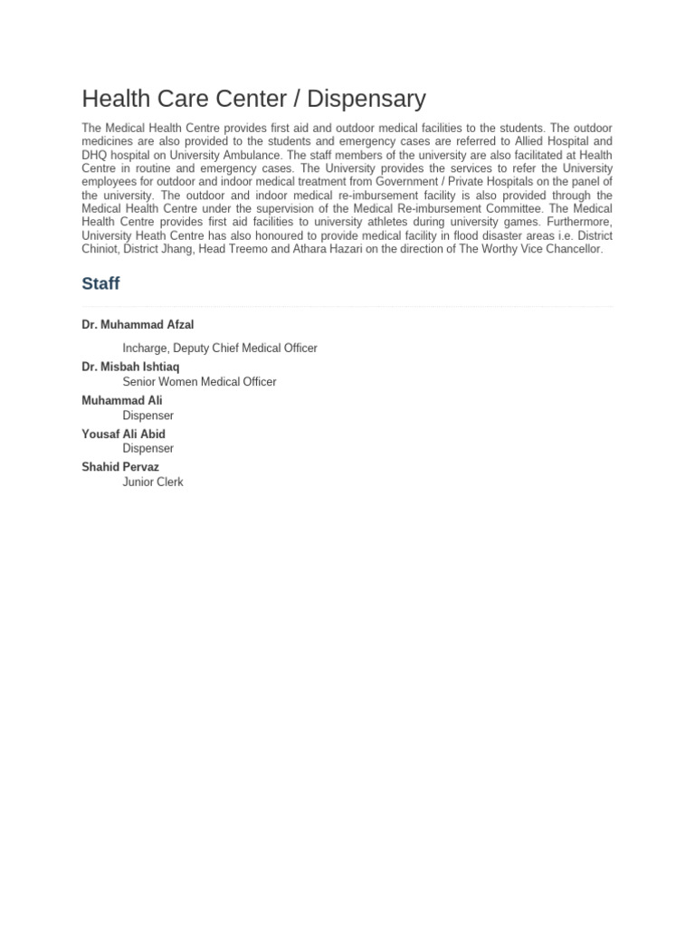 Health Care Center Dispensary | PDF