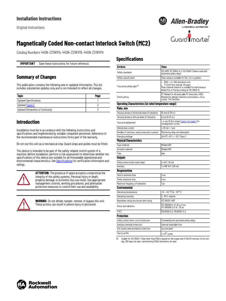 Magnetically Coded Non-Contact Interlock Switch (MC2) : Specifications ...