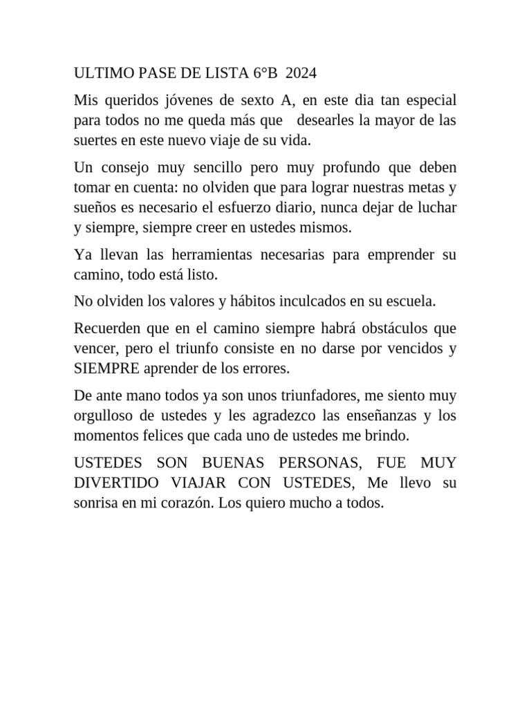 Ultimo Pase de Lista 6b | PDF