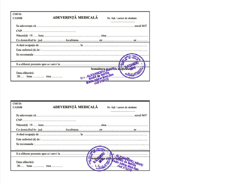 PDF Adeverinta Medicala Compress | PDF