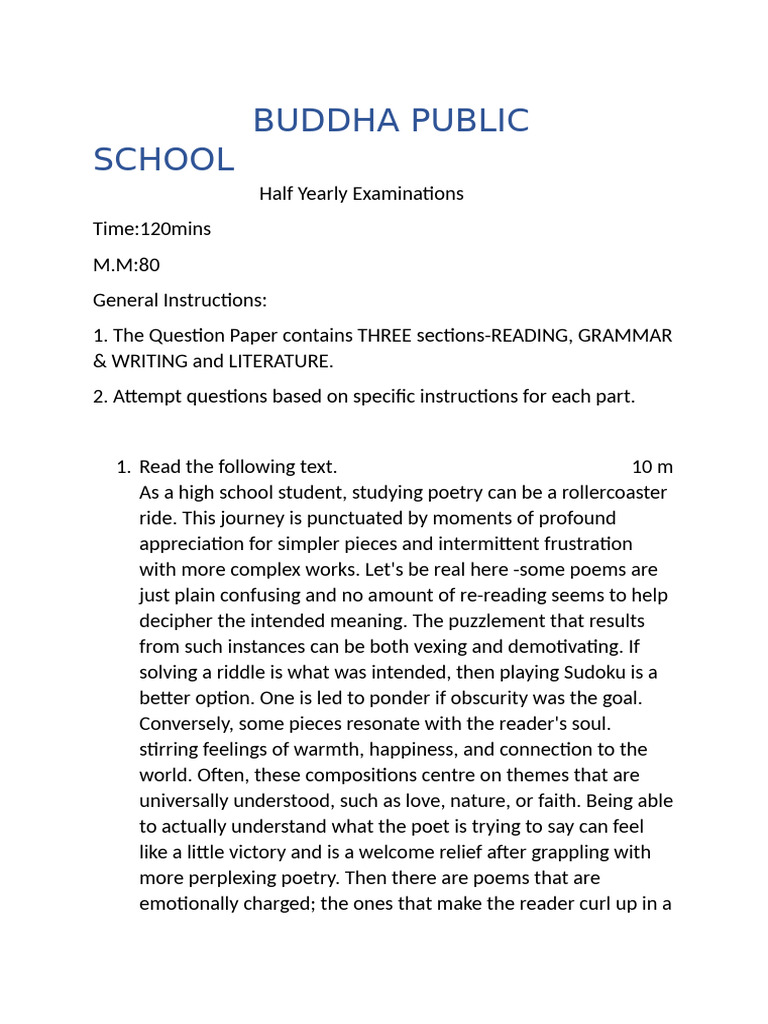 BUDDHA PUBLIC SCHOOL CLassX | PDF