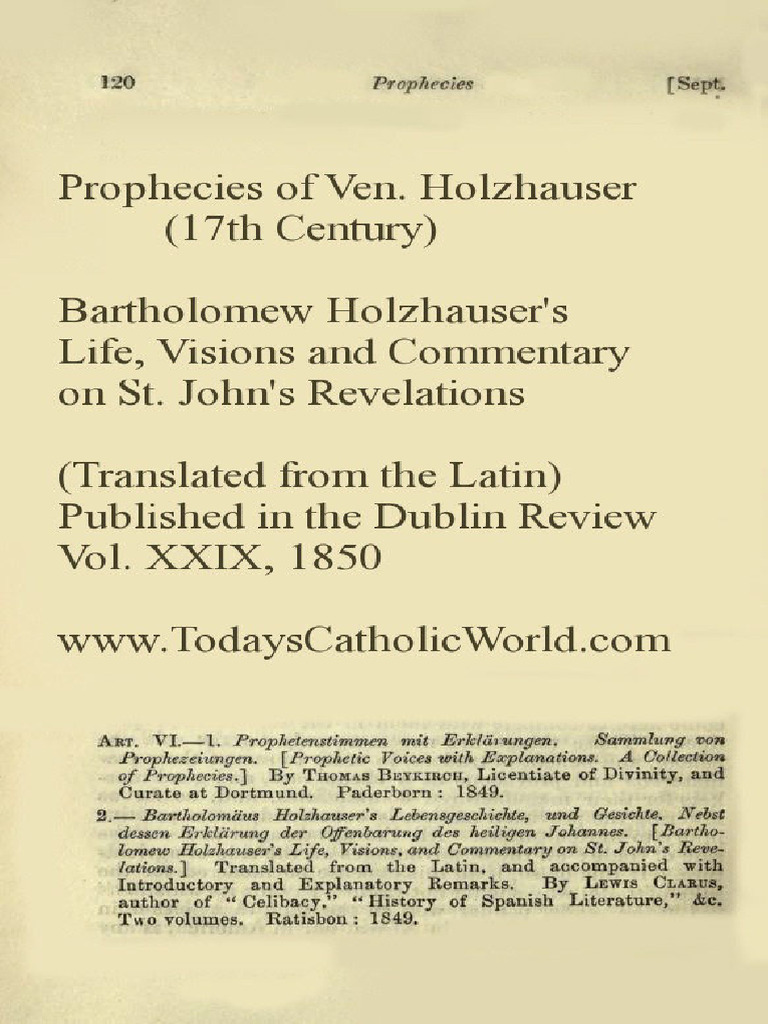 Bartholomew Holzhauser Catholic Prophecy Papacy | PDF