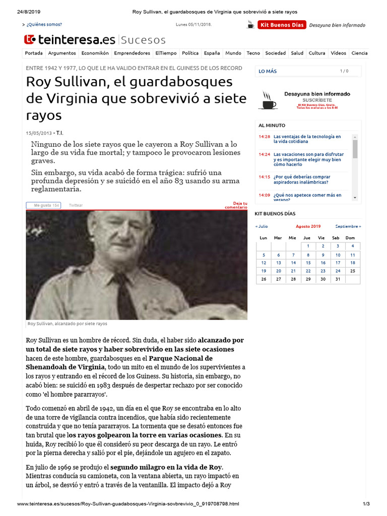 Roy Sullivan: sobreviviente de siete rayos | PDF | Relámpago