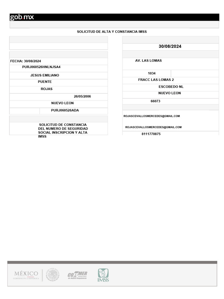 Comprobante Alta Imss | PDF