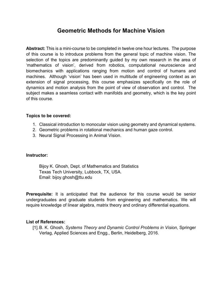 Geometric Methods For Machine Vision | PDF