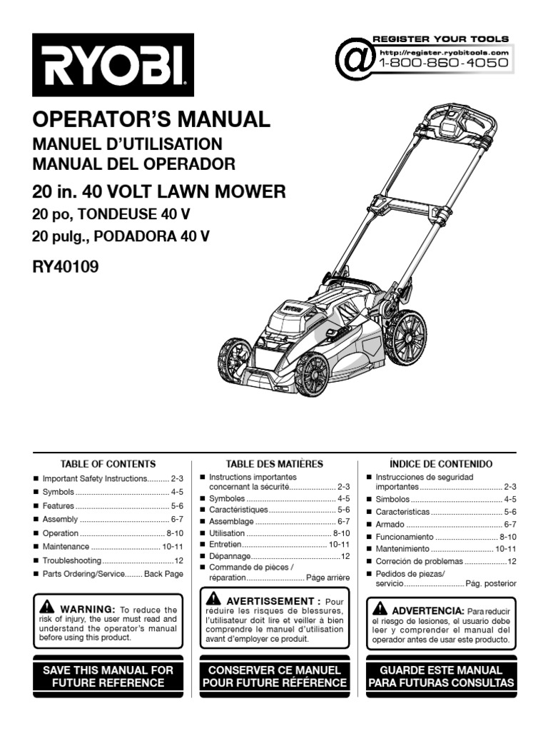 Ryobi Lawnmower Operator's Manual | PDF
