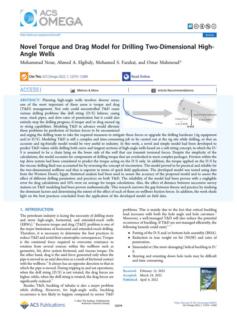 Nour Et Al 2022 Novel Torque and Drag Model For Drilling Two ...