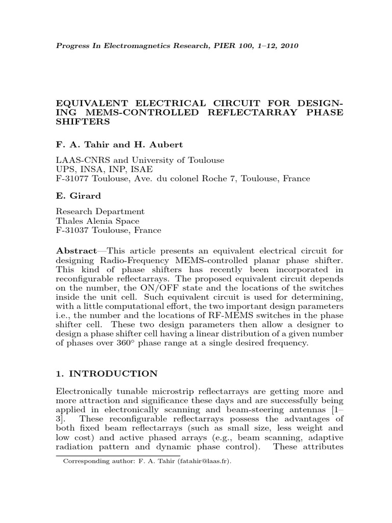 MEMS Reflectarray Phase Shifters | PDF | Transmission Line | Science & Mathematics