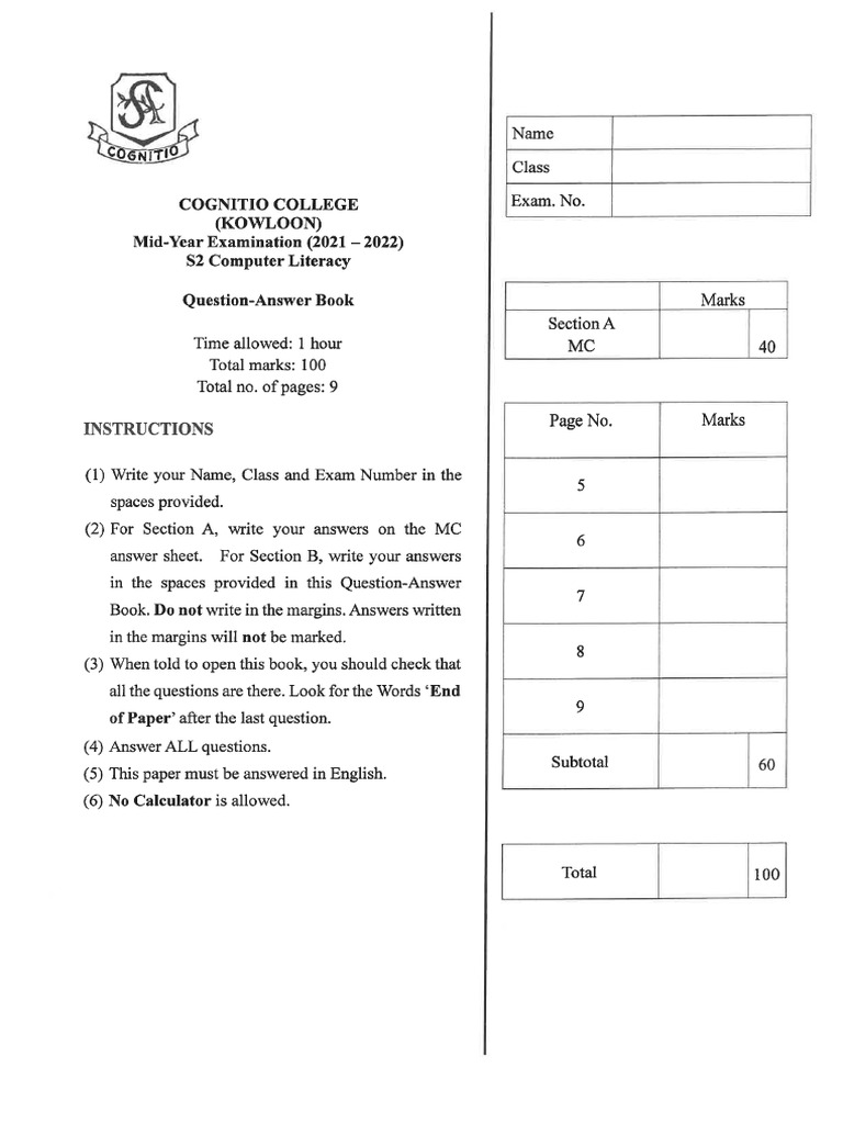 2021-2022 Mid-Year Exam S2 CL | PDF