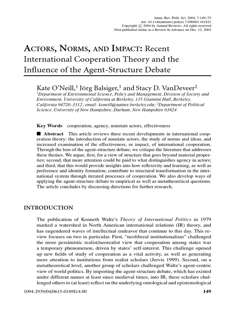 Oneil Balsiger VanDeveer Actors, Norms and Impact | PDF