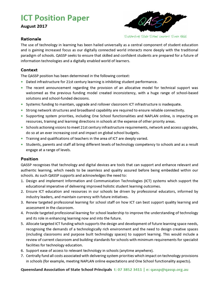 QASSP ICT Position Paper | PDF