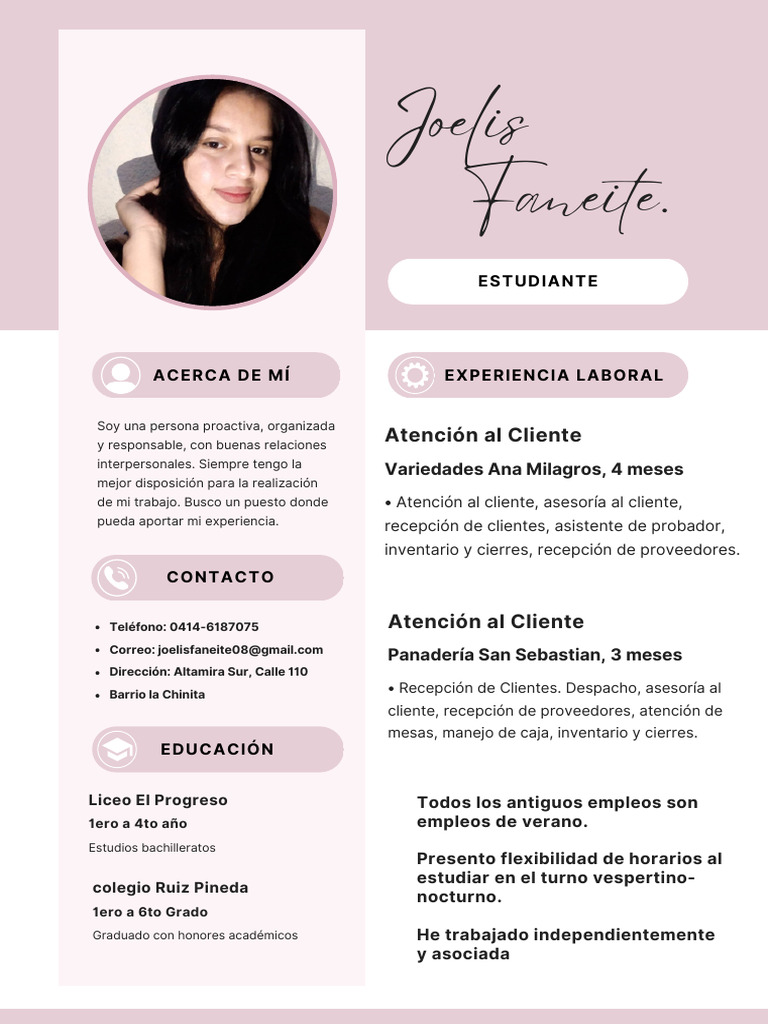 Curriculum Vitae de Mujer Profesional Con Foto Femenino Rosa - 20240723 - 153938 - 0000 | PDF