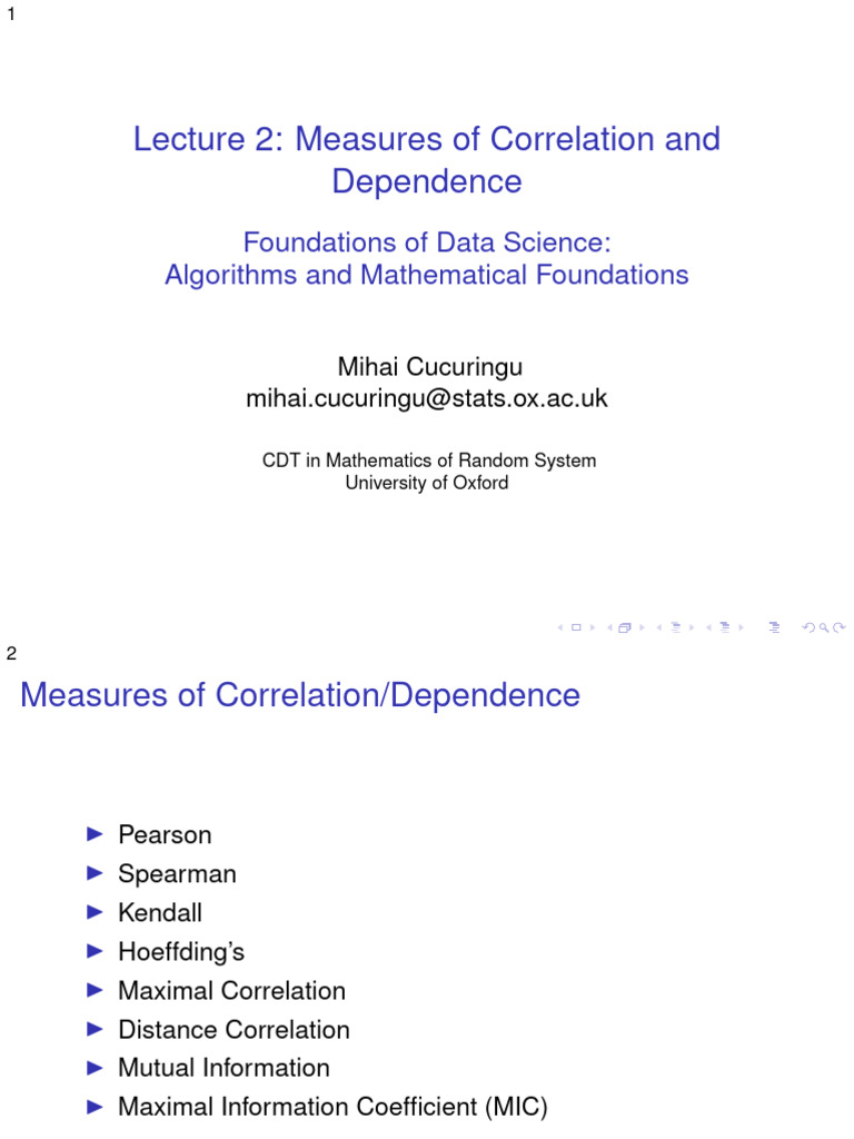 Measures of Correlation and Dependence | PDF