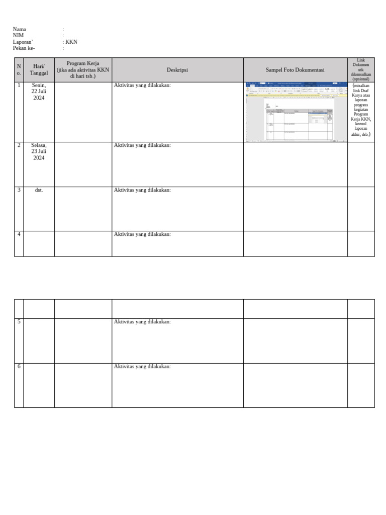Logbook KKN-Template Standar Logbook KKN (Fleksibel, Boleh Berbeda ...