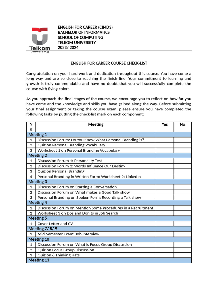 EFC - Final Tasks and Asignment Check - Regular Class | PDF