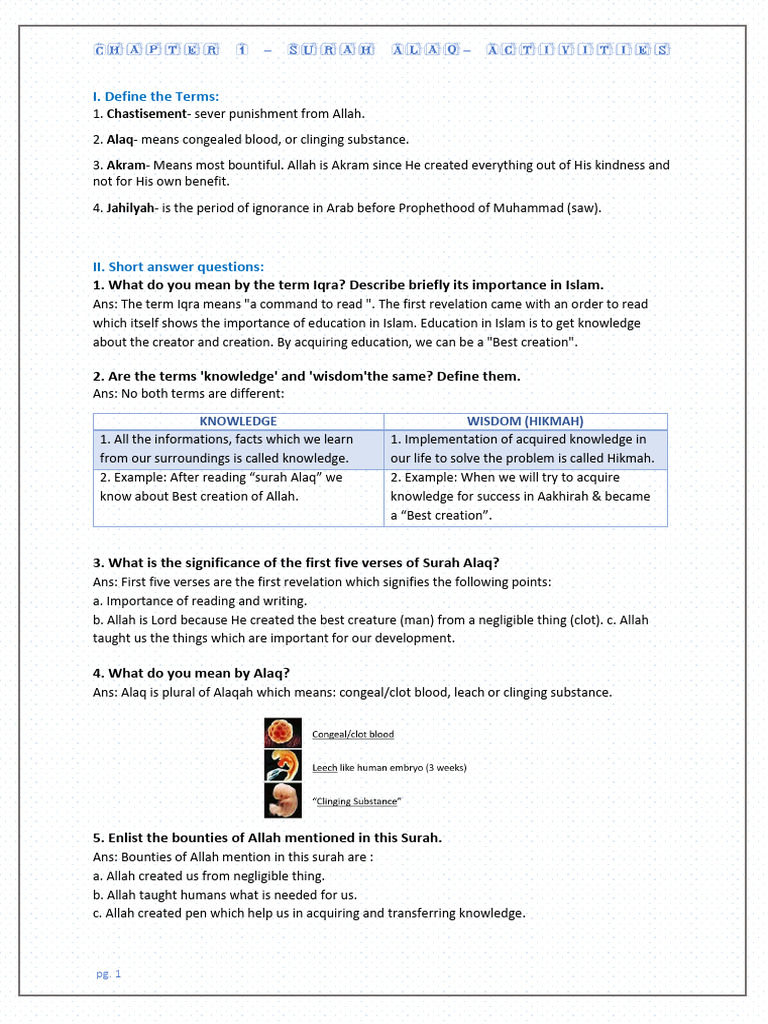 Book 7 - Answer Keys Ch-1 | PDF | Surah | Abrahamic Religions