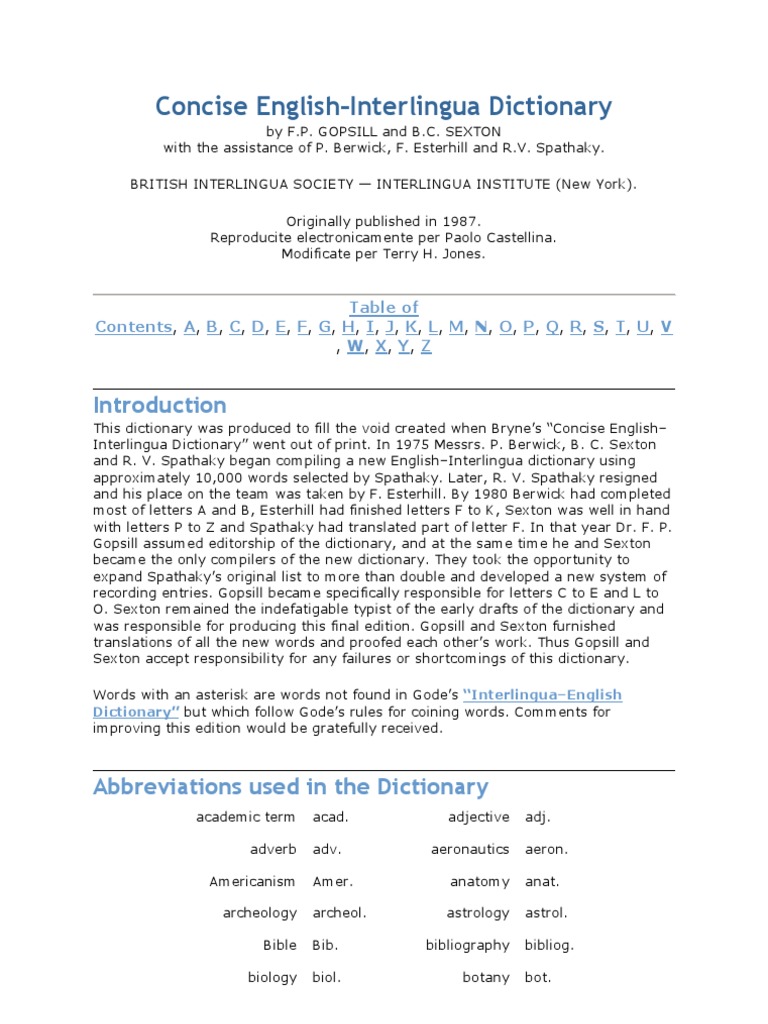 Concise English-Interlingua Dictionary | PDF | Part Of Speech | Verb