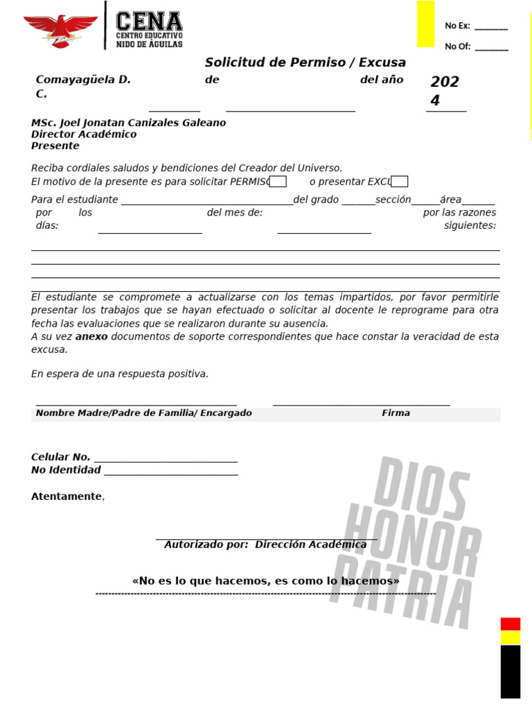 Formato de Excusas 2024. | PDF