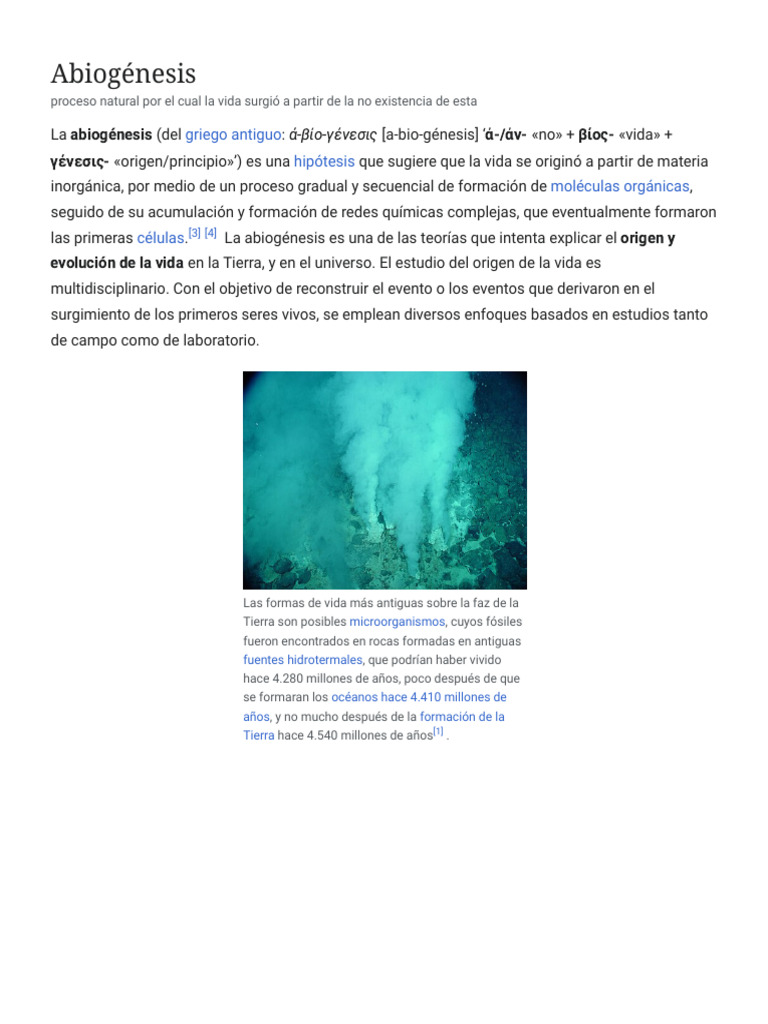 Abiogénesis - Wikipedia, La Enciclopedia Libre | PDF