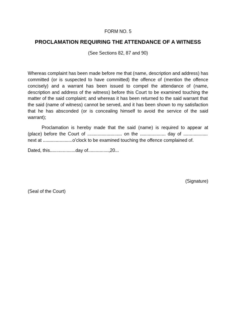 Proclamation Requiring The Attendance of A Witness | PDF