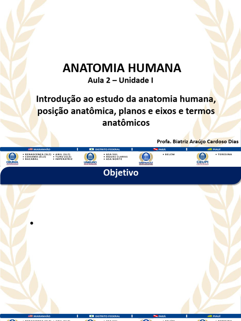 Aula 2 - Unidade I - Introdução Ao Estudo Da Anatomia Humana, Posição ...