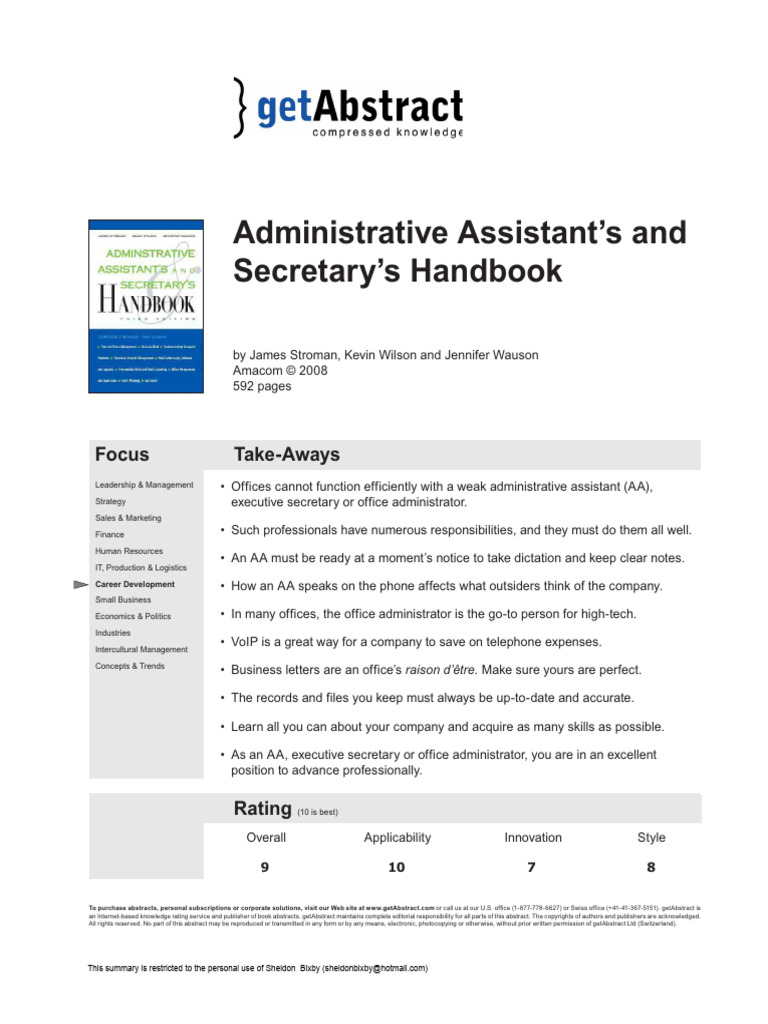 Administrative Assistants Handbook Stroman e | PDF