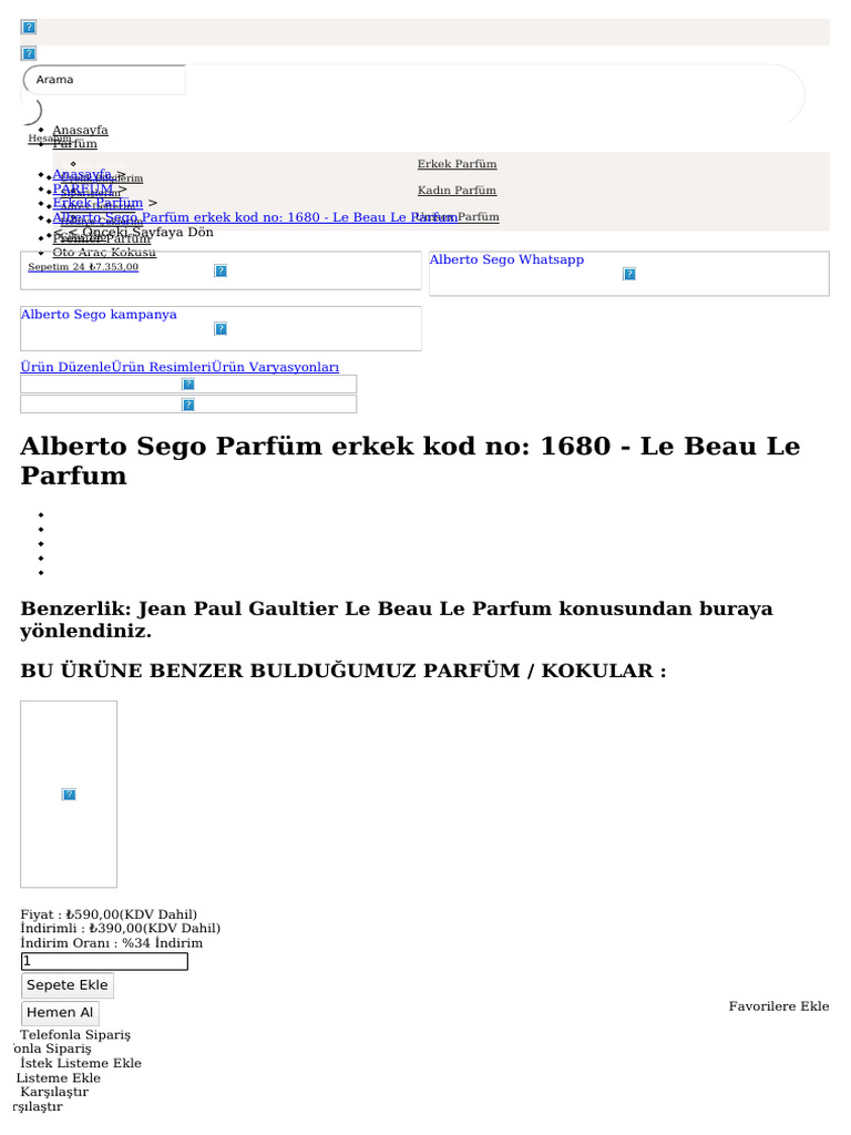 Alberto Sego Parfüm Erkek Kod No - 1680 - Le Beau Le Parfum Erkek Açık ...