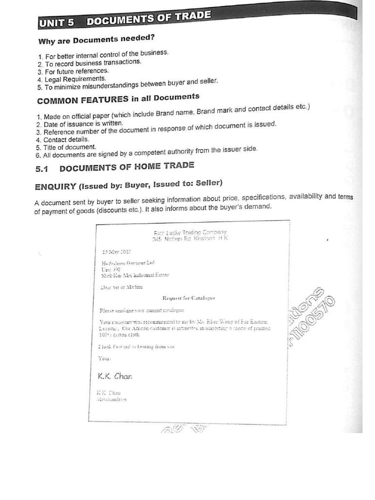 O-Levels Commerce Chapter 5 Documents of Trade | PDF