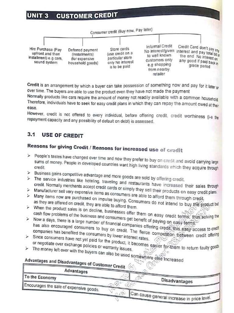 O-Levels Commerce Chapter 3 Customer Credit | PDF
