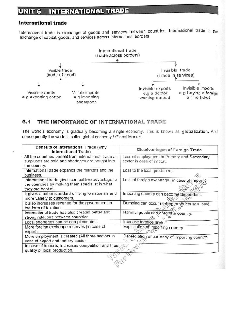 O-Levels Commerce Chapter 6 International Trade | PDF