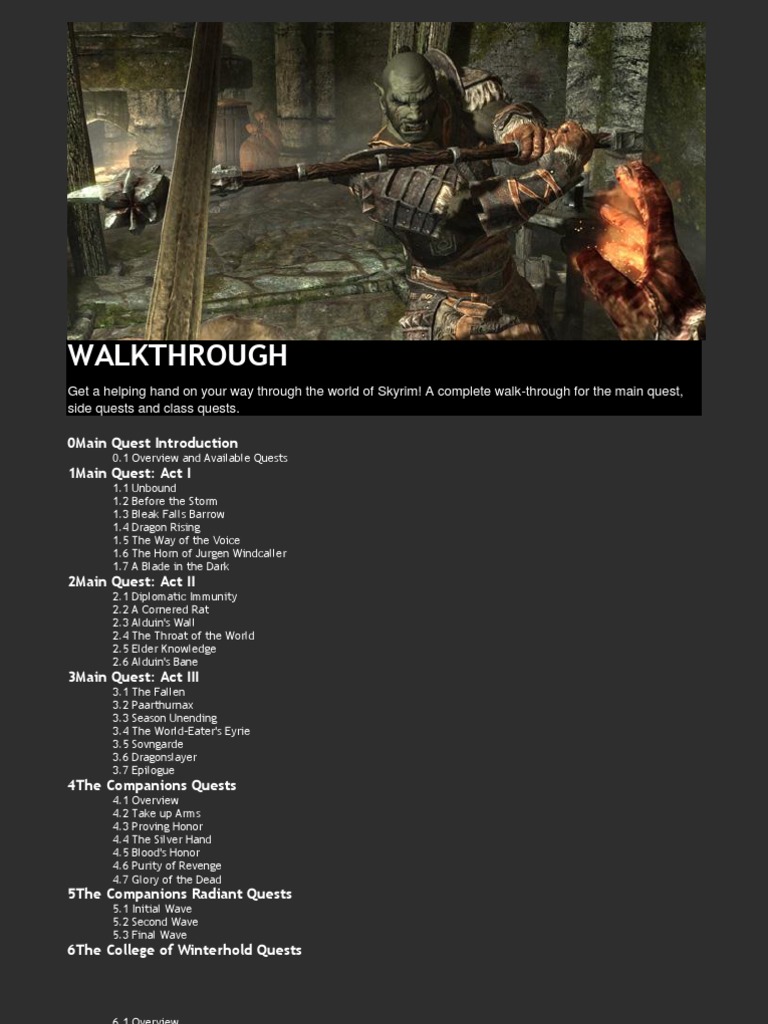Skyrim Complete Quest Walkthrough | PDF | World Of A Song Of Ice And Fire