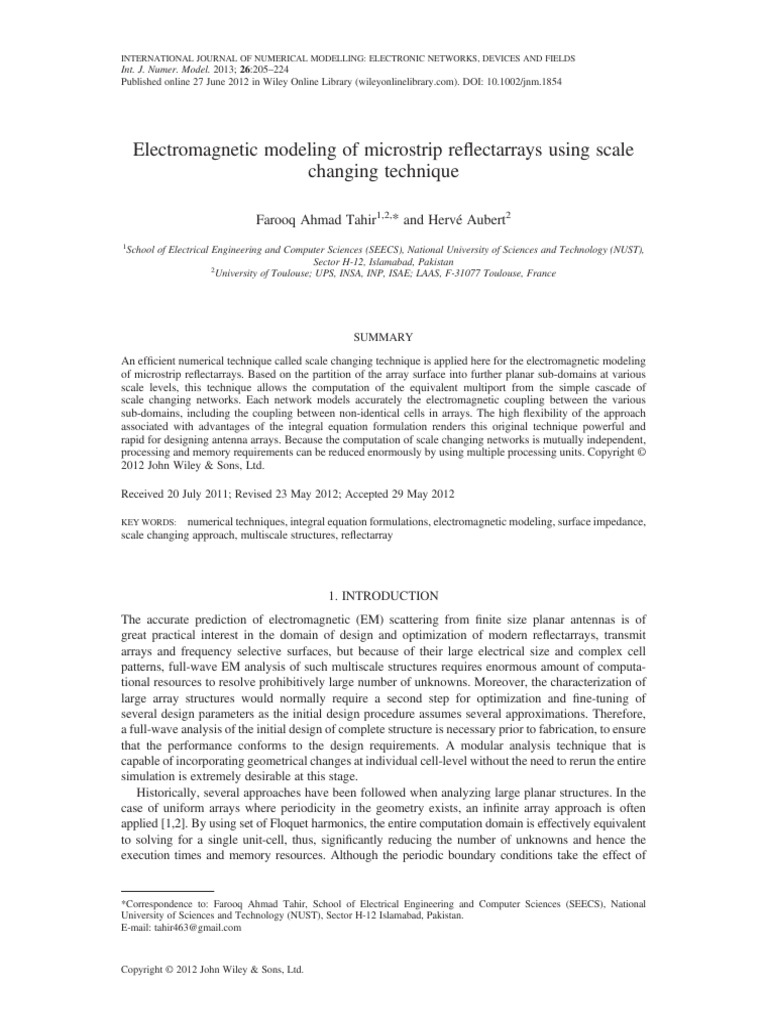 Electromagnetic Modeling of Microstrip Reflectarrays Using Scale Changing Technique-IJNM Wiley ...
