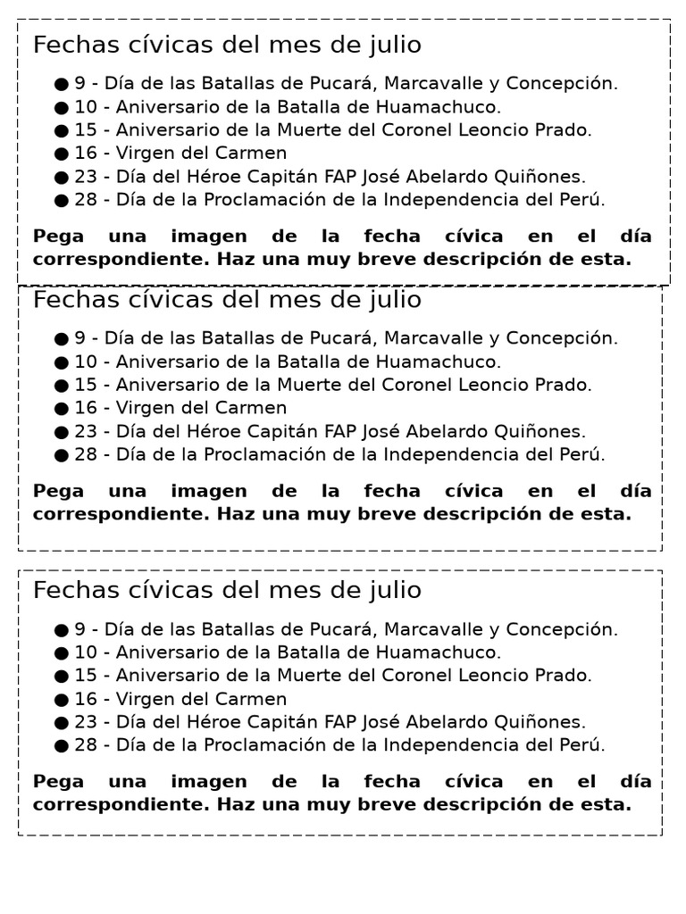 Fechas Cívicas Del Mes de Julio | PDF