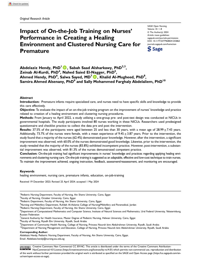 Impact of On-the-Job Training On Nurses' Performance in Creating A ...