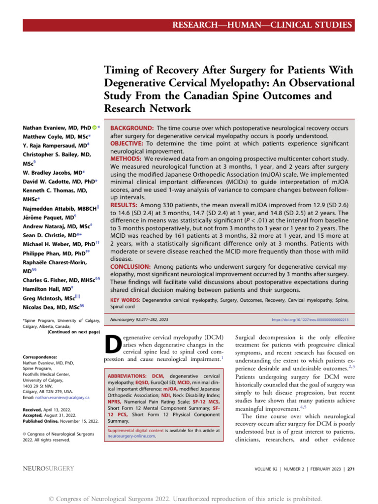 Timing of Recovery After Surgery For Patients With.7 | PDF