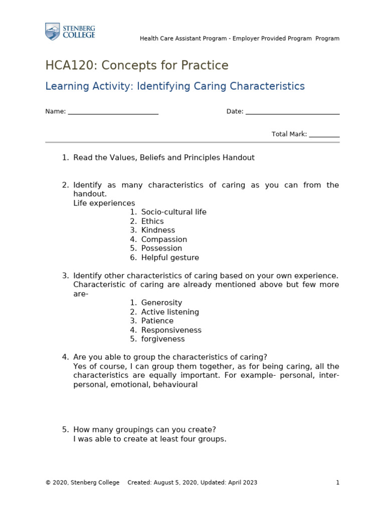 Identifying Caring Characteristics | PDF