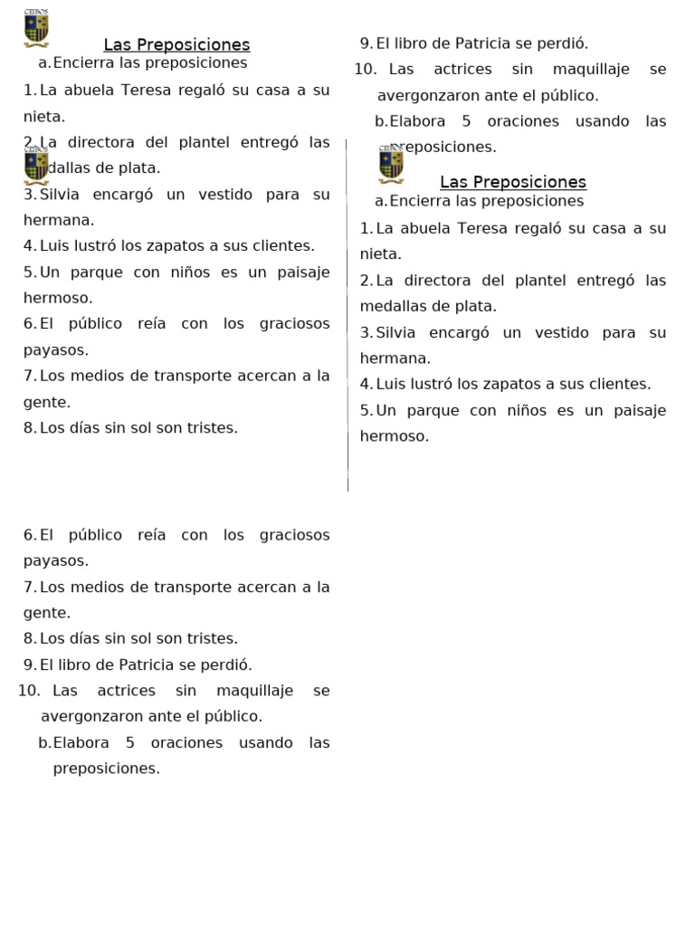 Las Preposiciones 2 | PDF