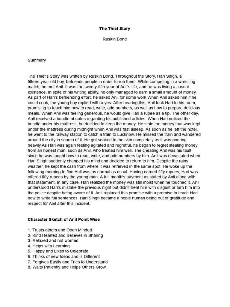 The Thief Story Study Guide | PDF