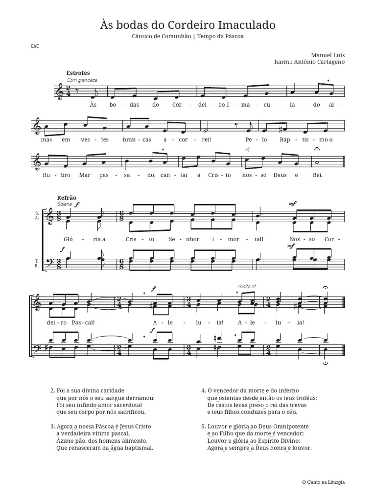Às Bodas Do Cordeiro Imaculado - Manuel Luís (Harm. António Cartageno ...