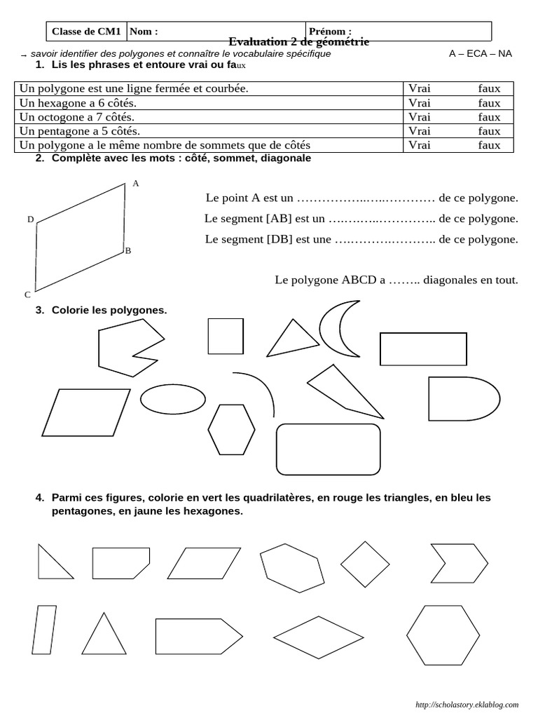 Eval 2 CM1 Geometrie | PDF