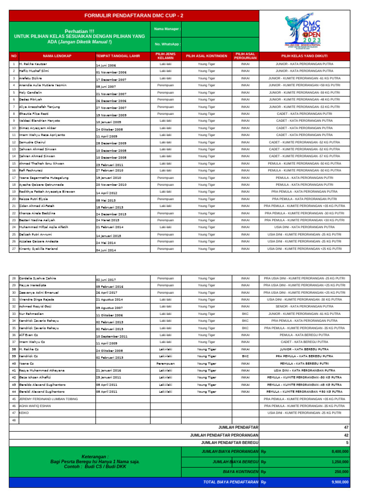 Formulir Data Atlet - Young Tiger | PDF