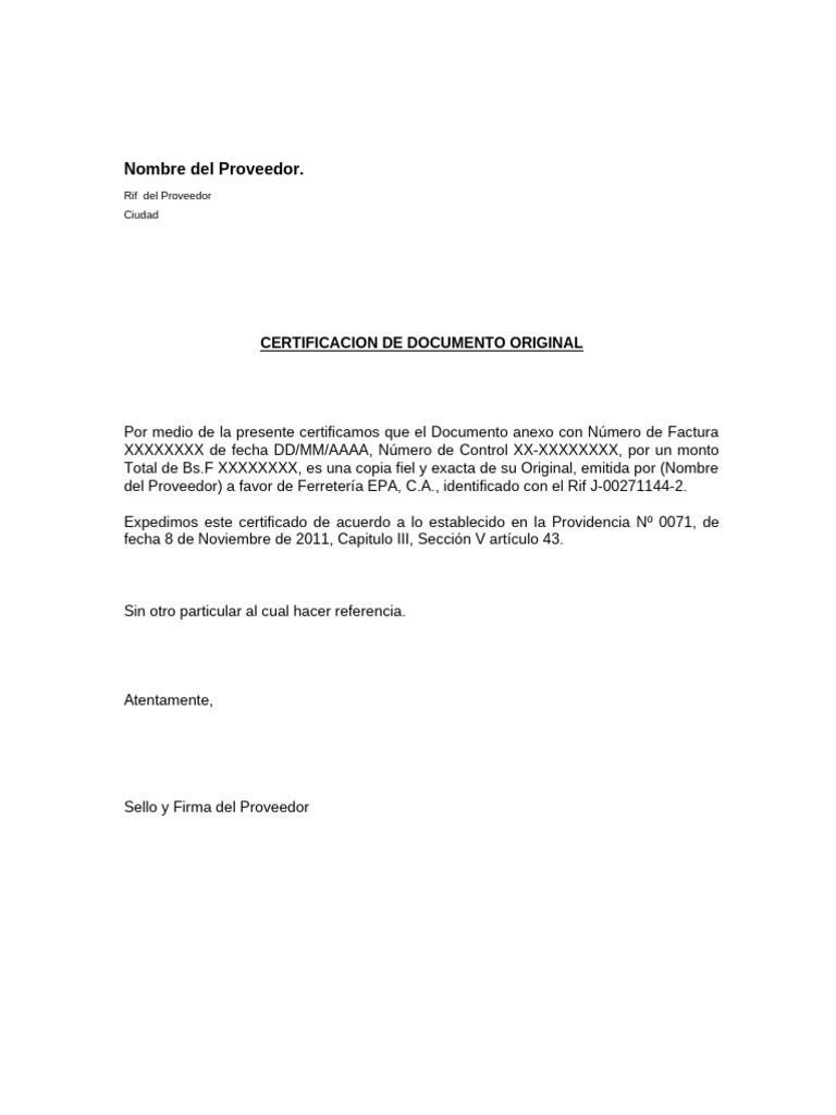 Modelo de Certificacion de Documento | PDF