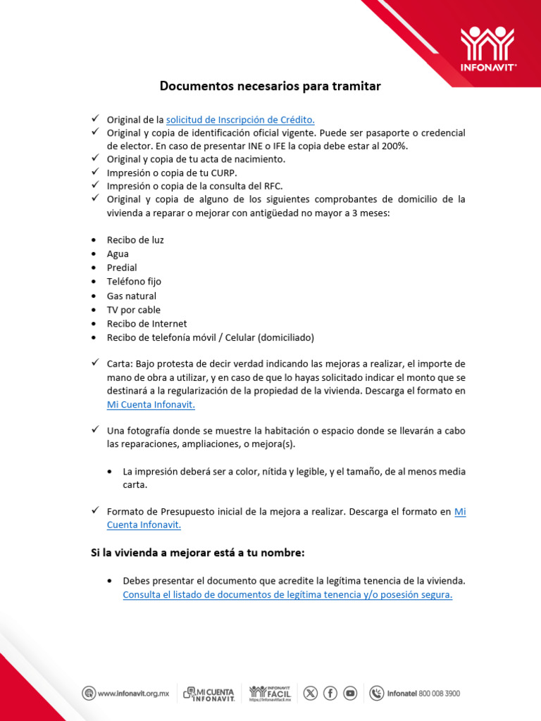 Requisitos y Documentos Mejoravit | PDF