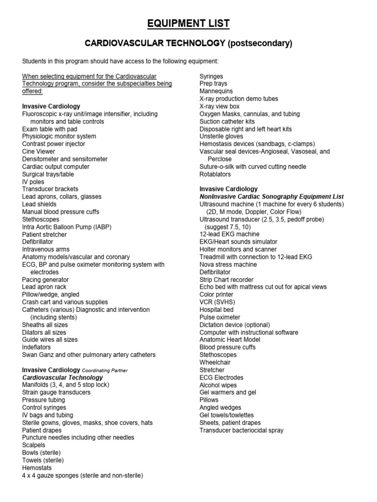 Cardio Tech Equip List | PDF