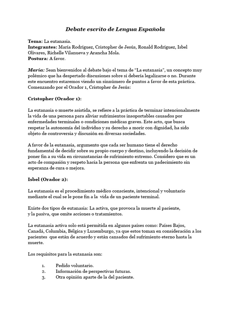 Debate Escrito de La Eutanasia | PDF